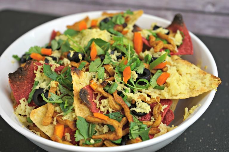 Vegan Nacho Recipe - With Nuckhen, Tortillas and Olives