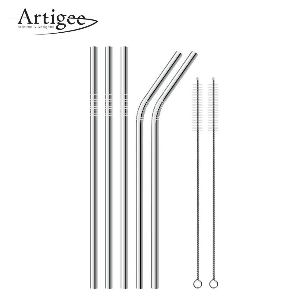 Artigee Reusable Stainless Steel Drinking Straws - 5 Pack (3 Straight ...
