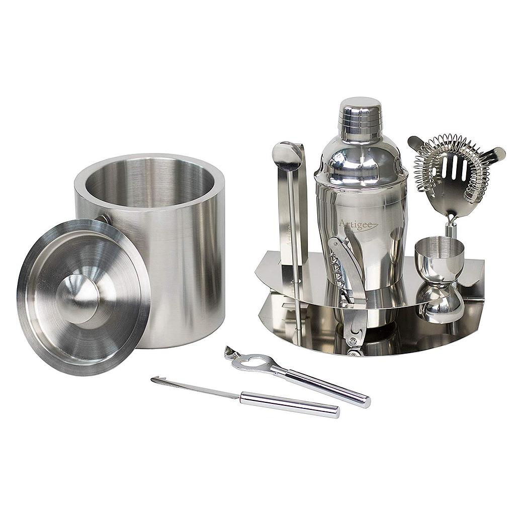 Artigee Cocktail Set - 9 piece Stainless Steel Bartender Kit with Stand ...