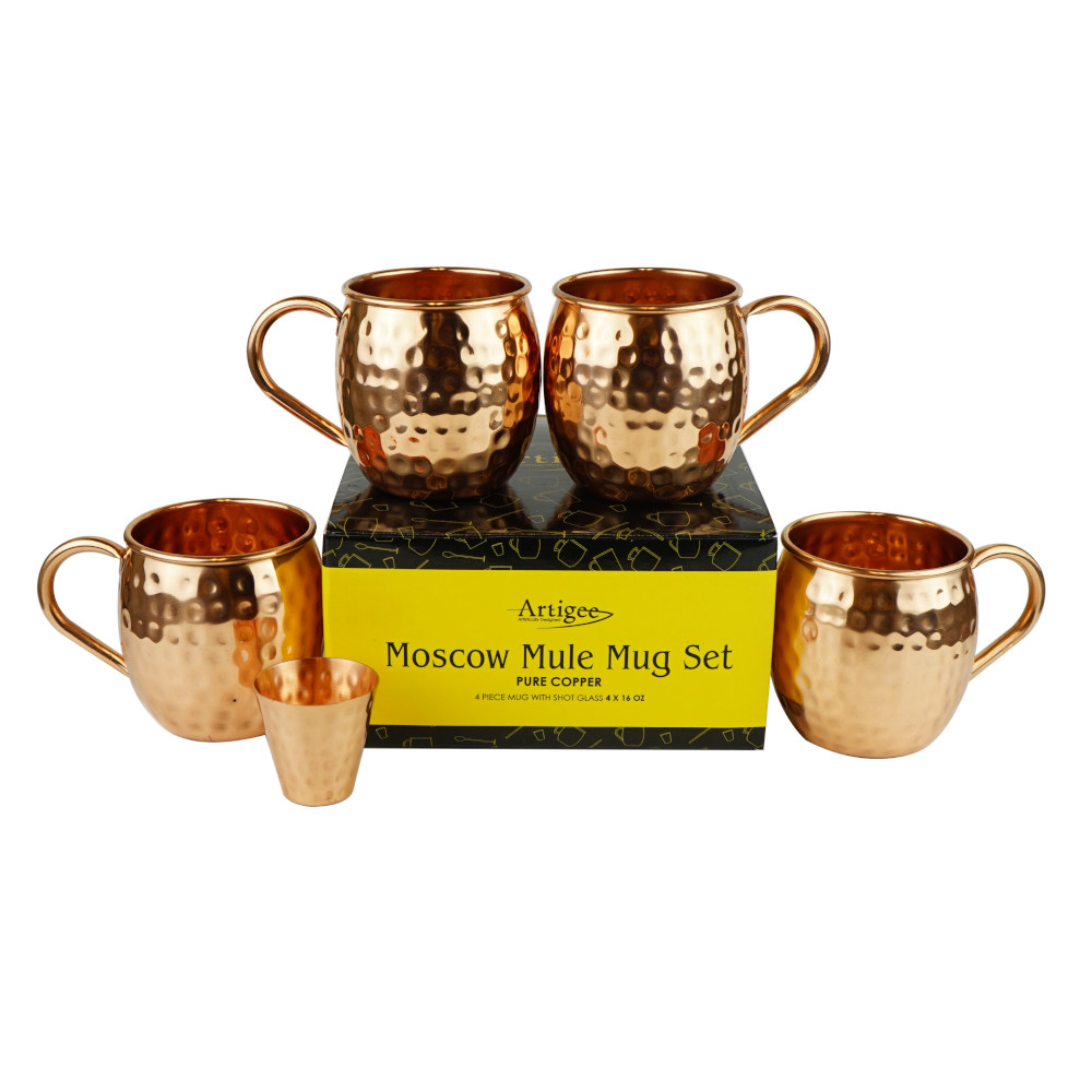 Artigee Moscow Mule Copper Mugs 100% Pure Solid Hammered Red Copper ...